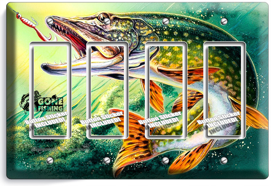 GONE FISHING PIKE LURE LAKE LIGHT SWITCH OUTLET WALL PLATE ROOM HOME ...