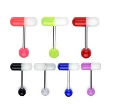 Pill Tongue Bar - Choose Colour & Length: 12mm 14mm or 16mm | eBay UK