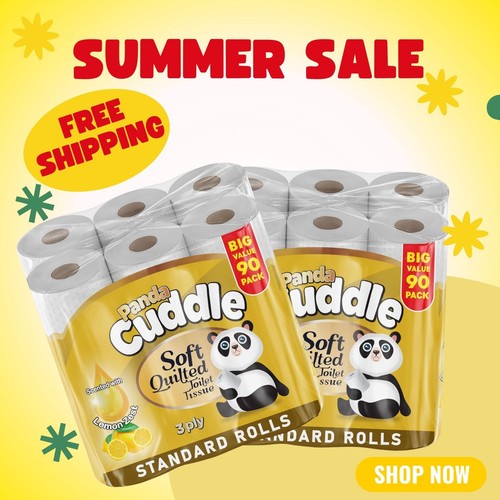 3ply Panda Cuddle Lemon Scented Toilet Tissue Rolls Soft Embossed Paper ...