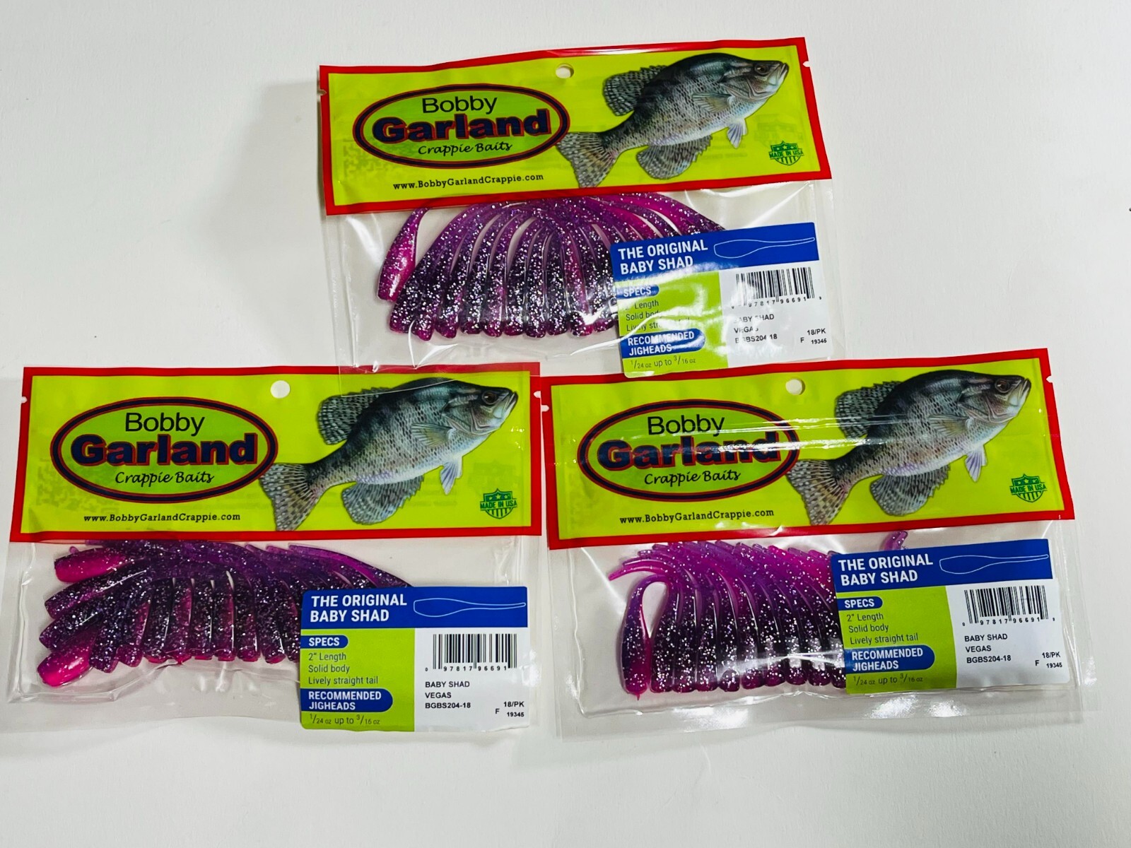 Lot of 3 Bobby Garland Crappie Baits Baby Shad Vegas Bulk | eBay