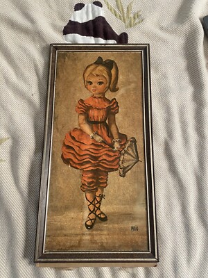 Vtg 60s Big-Eye Girl "Bloomer Girl" by Maio Framed Lithograph Print Mid ...