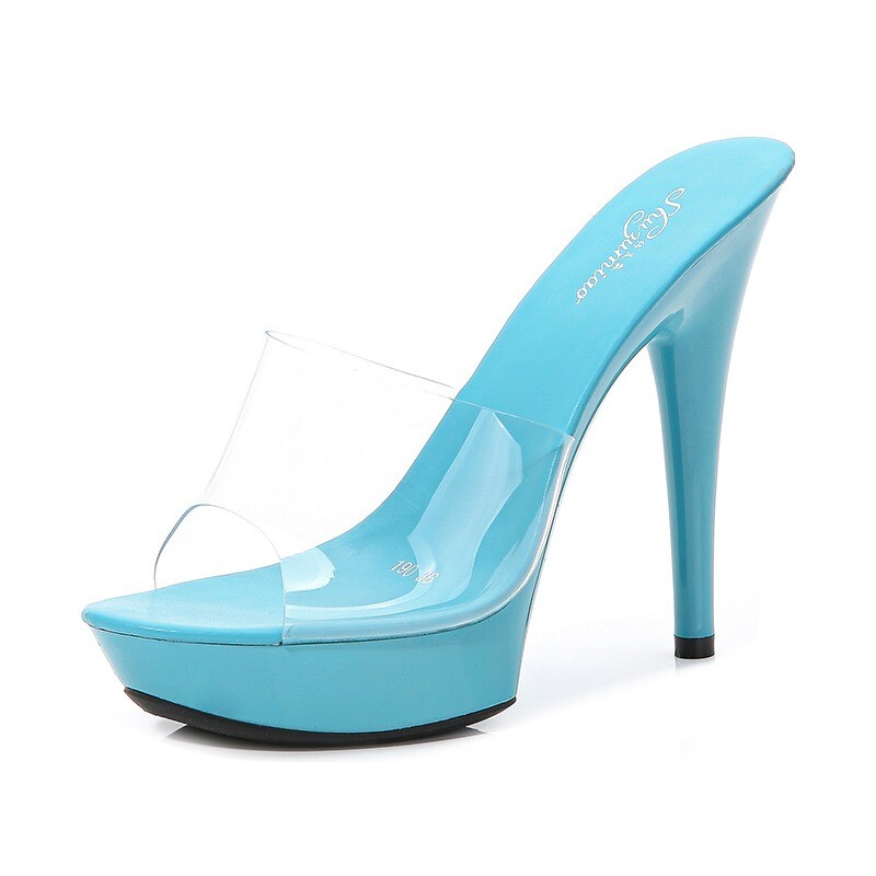 Women Pvc Clear Silpper Pumps Platform Shoes Stilettos High Heels Mules ...
