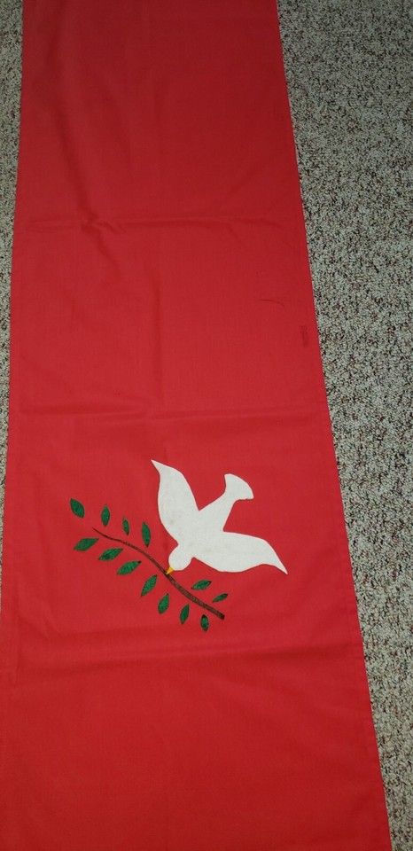 CHURCH PARAMENT PULPIT BANNER RUNNER RED HAND-CRAFTED 105" X 18" WHITE ...