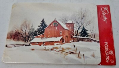 VTG Carlton Greetings of the Season Christmas Postcards Cards~Barn~ 15 ...