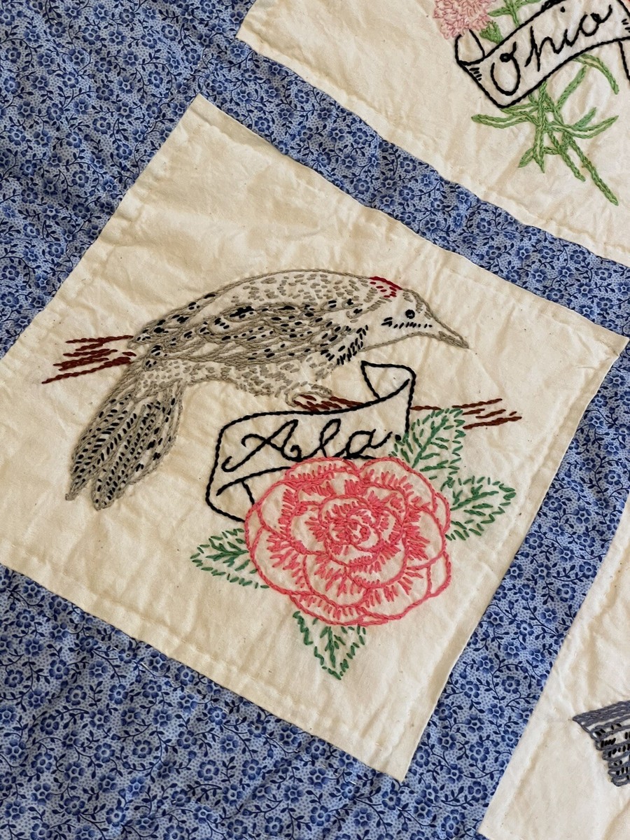 State State Bird State Flower Quilts Vintage Pink And White Handmade