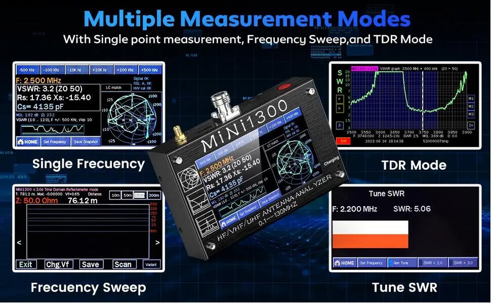 0.1-1300MHz HF VHF UHF Antenna Analyzer ANT/SWR/TDR/DSP RF Signal ...