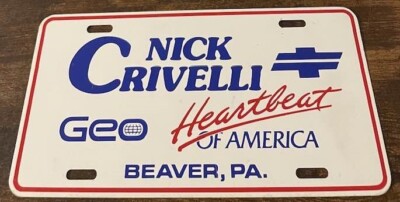 Nick Crivelli Chevrolet Geo Booster License Plate Heartbeat of America ...