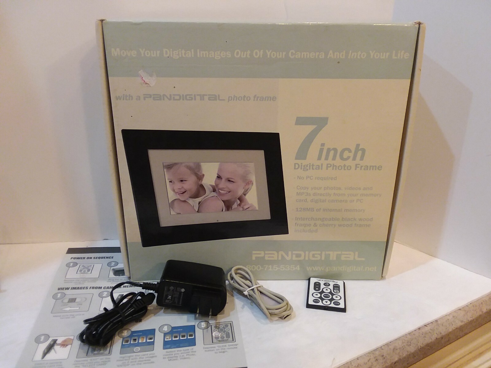 Pandigital 7" Photo Wood 2 Frame Cherry&Black Remote 128MB USB& Adapter ...