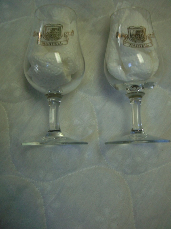 Pair of Martell Cognac Clear Glass Snifter Stemmed Glasses/5" Tall/Gold ...