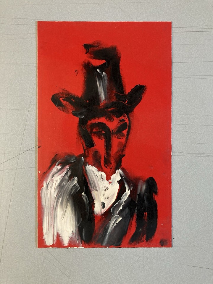 Beautiful Oil Painting Cardboard Portrait Man Hat Expressionism 1960 ...