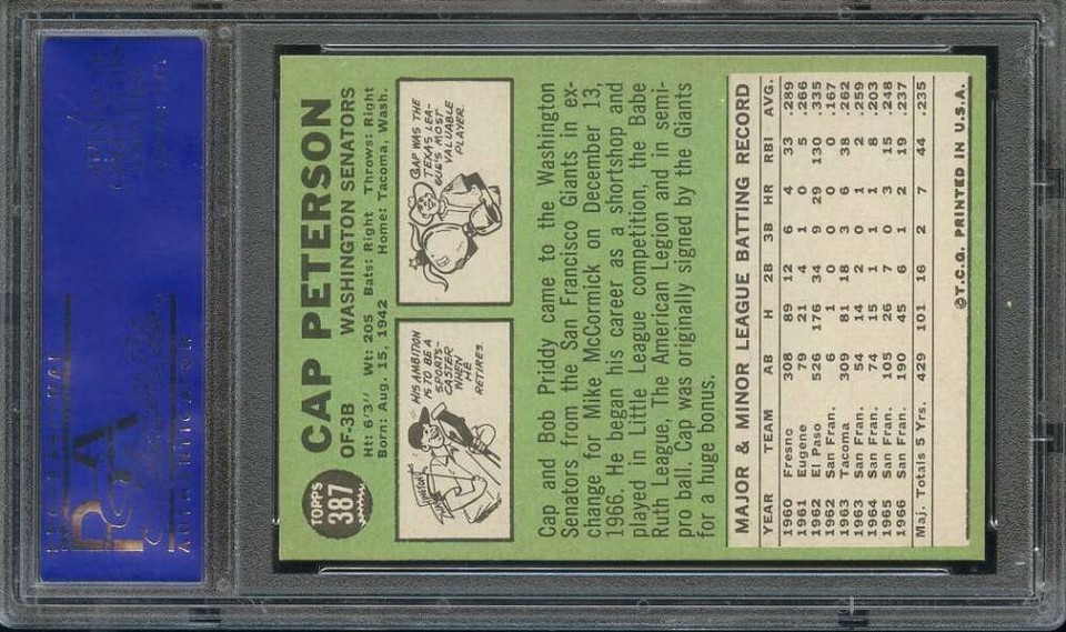 1967 TOPPS #387 CAP PETERSON PSA 9 SENATORS *B67306 | eBay