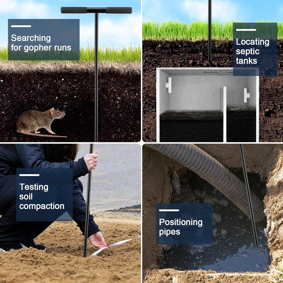 Soil Probe Rod, 48 Inch Metal Septic Tank Locator Tool, Ground Probe ...