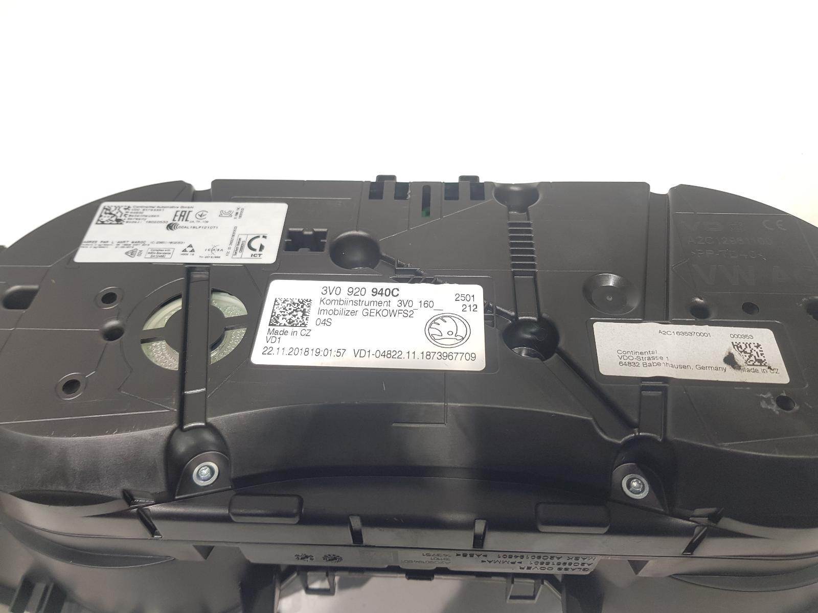 SKODA SUPERB SPEEDOMETER INSTRUMENT CLUSTER 1.5 PETROL 3V0920940C MK3 ...