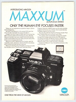 1985 MINOLTA MAXXUM 35MM CAMERA Vintage 8"X11" Magazine Ad 1980's JNA2 ...