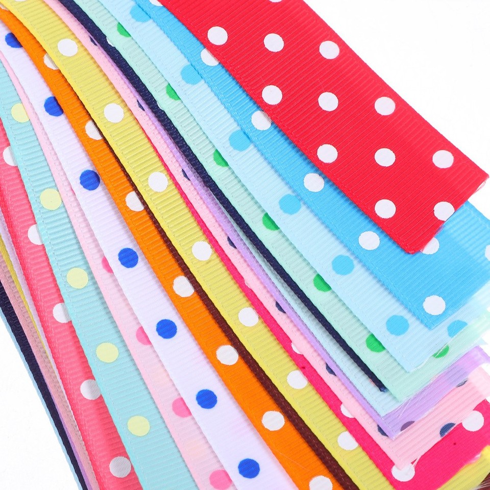 17 -Color Polyester Grosgrain Ribbon Printed Cotton DIY Bow Colored Dot ...