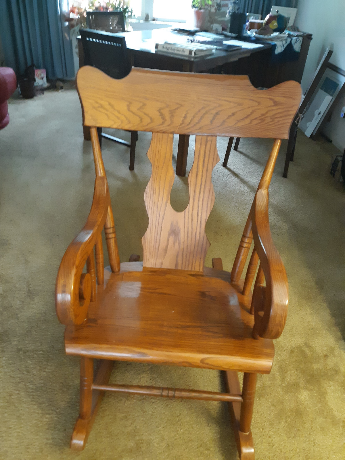 Vtg. Amish shiney Solid Oak Rocking Chair | eBay