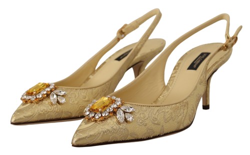 Dolce & Gabbana Chaussures Cristal Or Escarpins Ouverts Talons EU36.5 ...