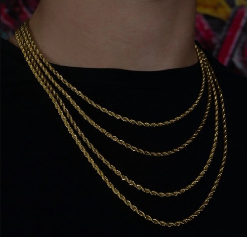 18K Gold Filled Classic Italian 16/18/20/22/24/26/28-32 Inch Rope Chain ...