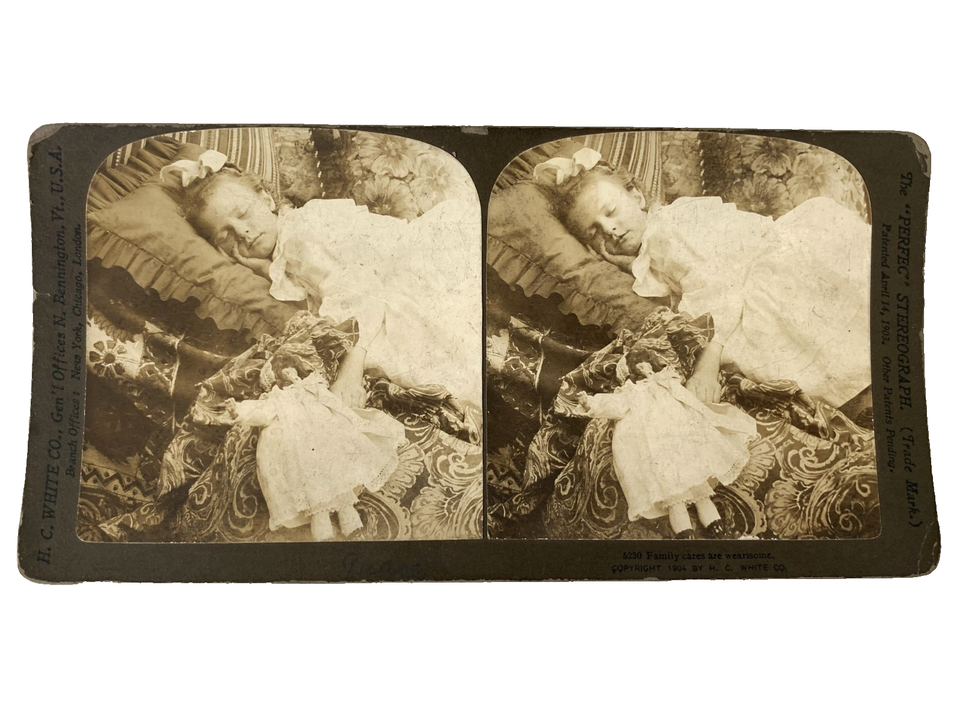C.1890 CUTE GIRL FELL ASLEEP WITH HER DOLL, BEDROOM BED PHOTO ...