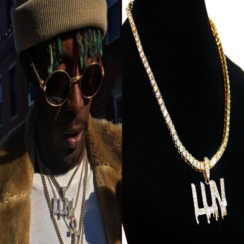 ICED LIL UZI VERT LUV PENDANT GOLD DIAMOND TENNIS CHAIN NECKLACE HIP ...