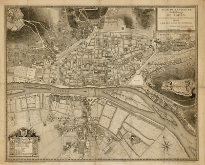 affiche poster carte ancienne old map carte rouen | eBay