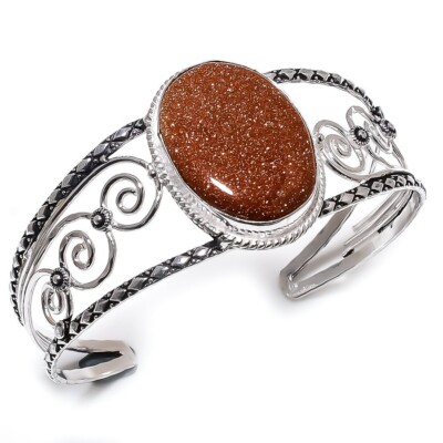 Sunstone Gemstone Handmade 925 Sterling Silver Cuff Bracelet Size 7-8 ...