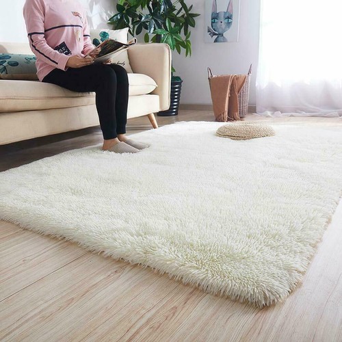 Cream Fluffy Rugs Anti-Slip Large Shaggy Rug Soft Mat Living Room ...
