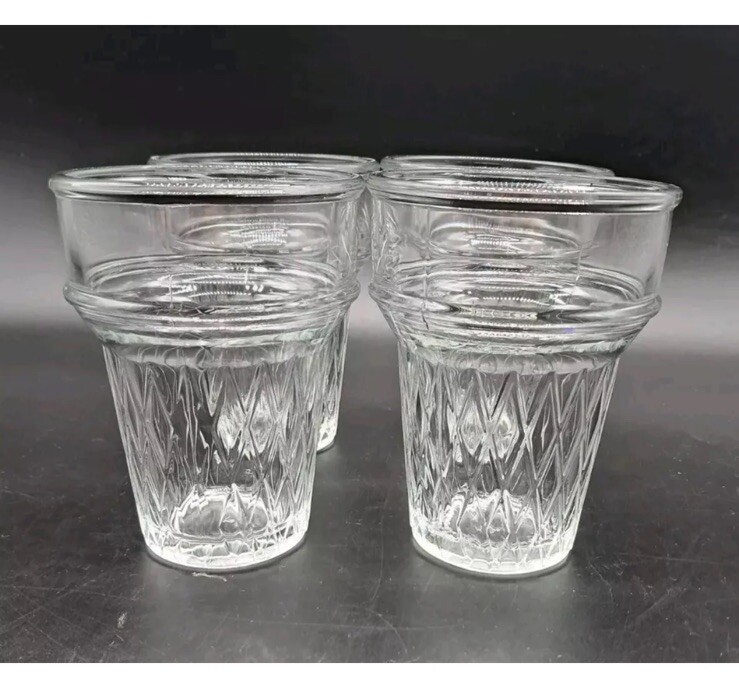 Set of 4 Vtg Libbey Fun-Dae Sundae Ice Cream Cone Shaped Bowls Glass ...