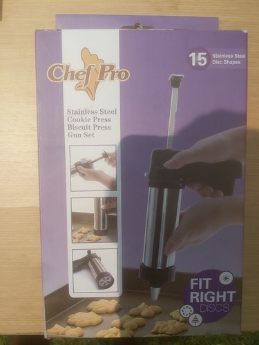 Chef Pro Stainless Steel Cookie Press Biscuit Gun Set with 15 Discs ...