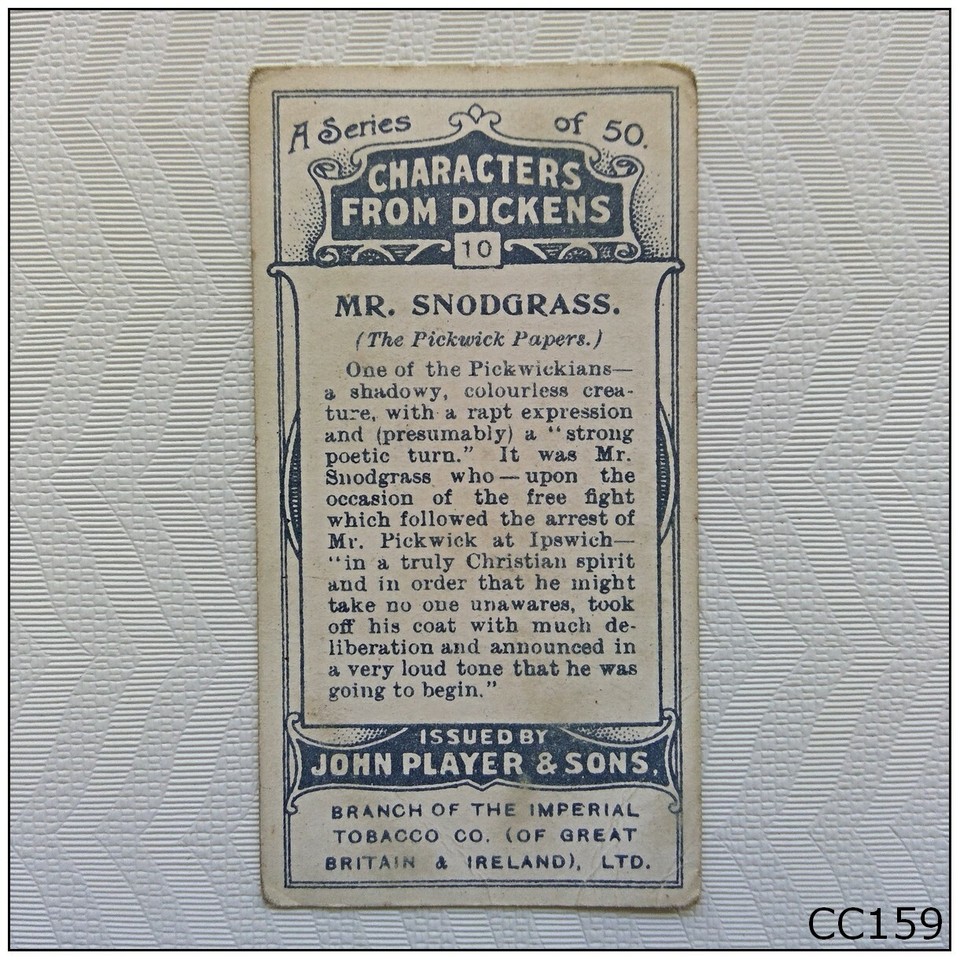 Player Characters From Dickens #10 Mr Snodgrass Cigarette Card (CC159 ...