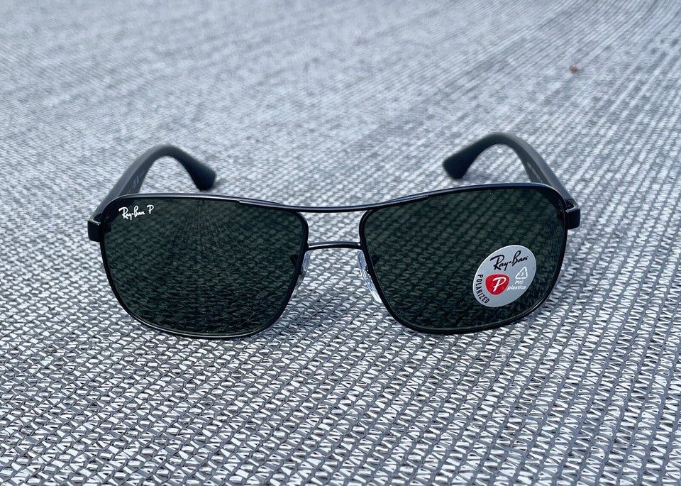 Ray-Ban RB3516 006 Polarized Navigator Rectangle Sunglasses Matte Black ...