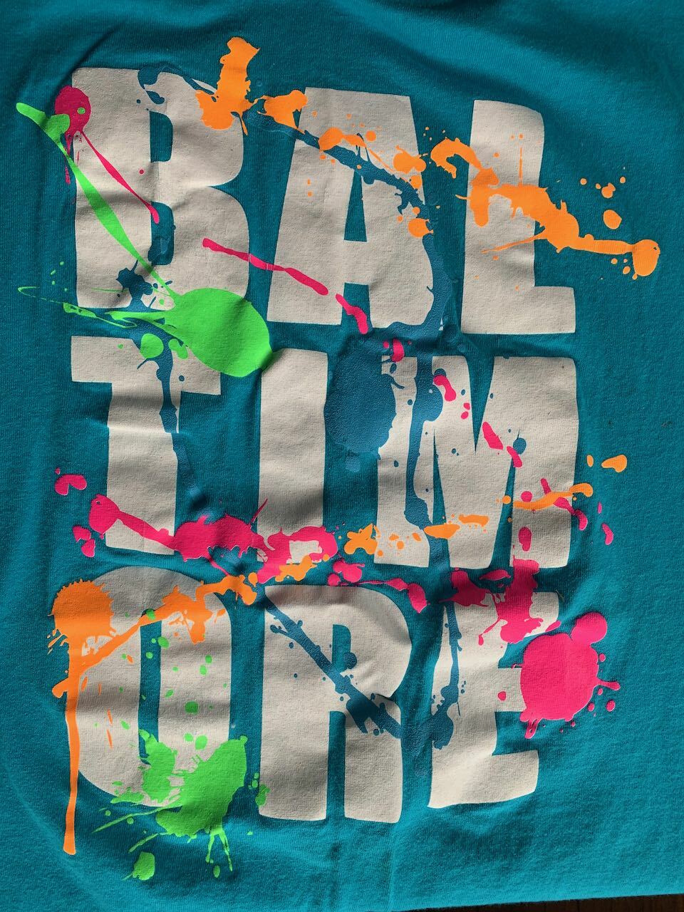 1990s New Wave neon paint splatter BALTIMORE teal pin… - Gem