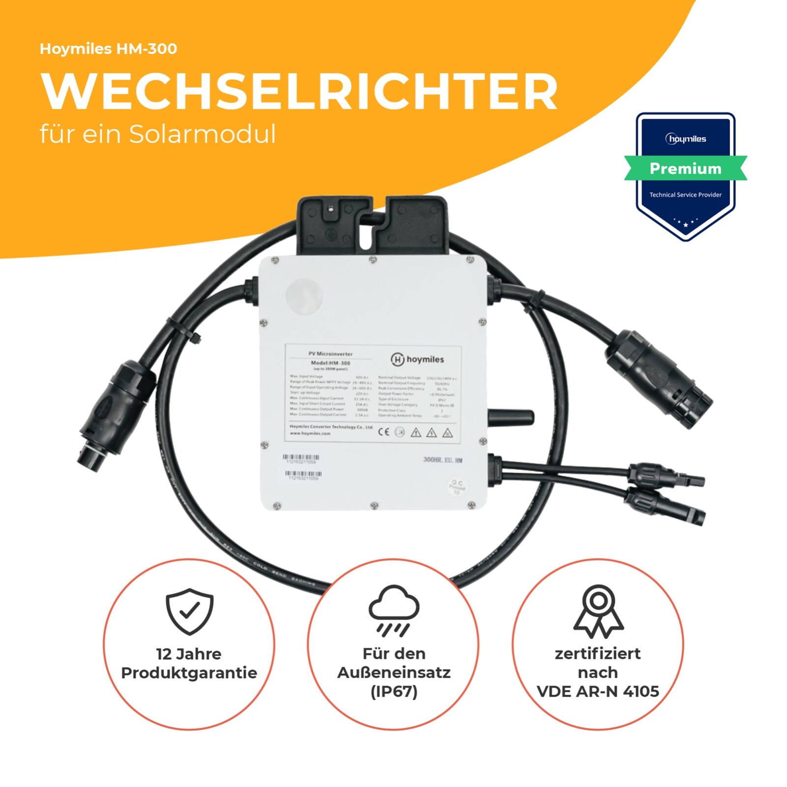 Hoymiles HM-300 Mikrowechselrichter Solar Modulwechselrichter für 1 PV ...