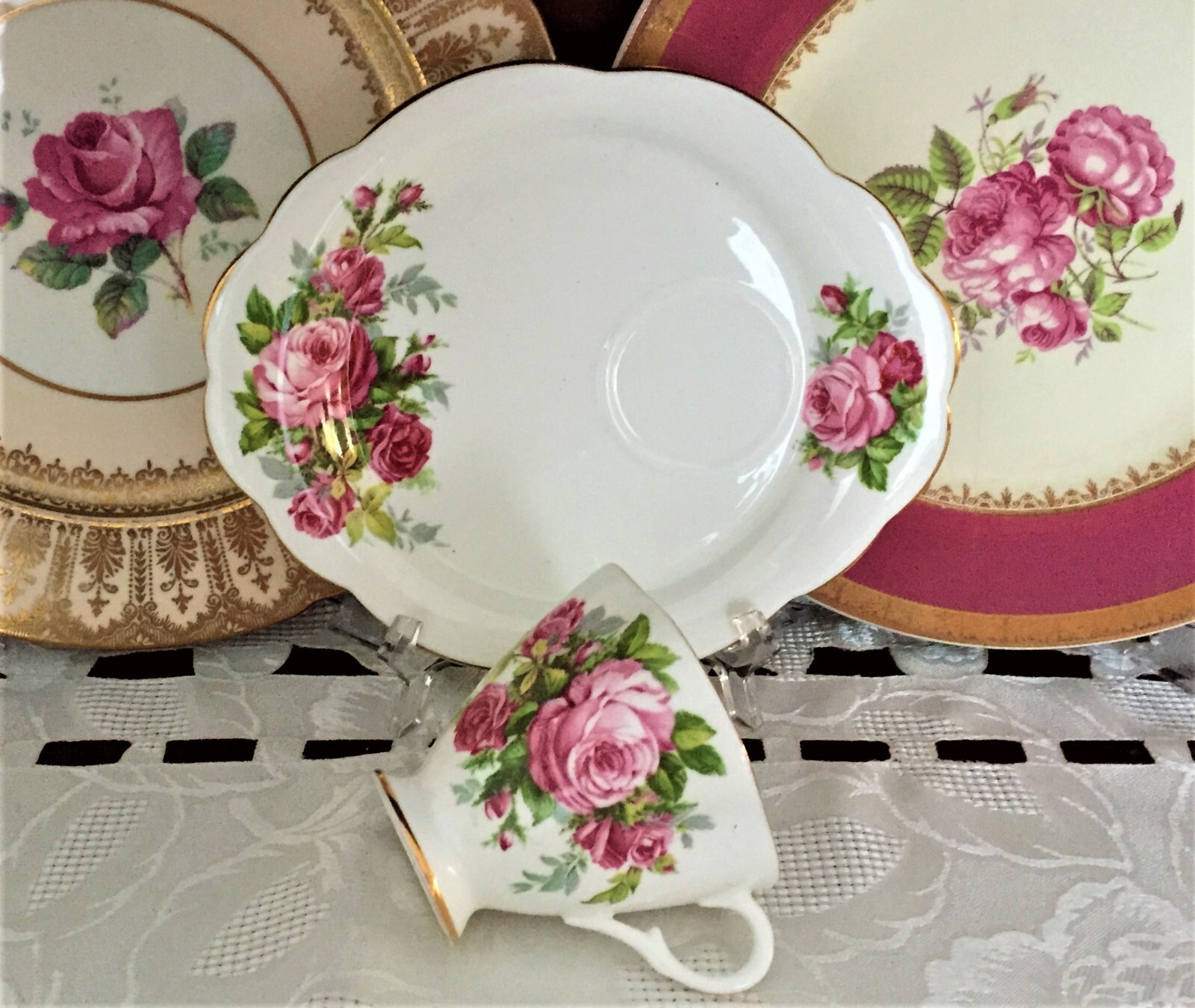 VINTAGE WINDSOR BONE CHINA ENGLAND ROSE PATTERN TENNIS SET C1952 | eBay ...