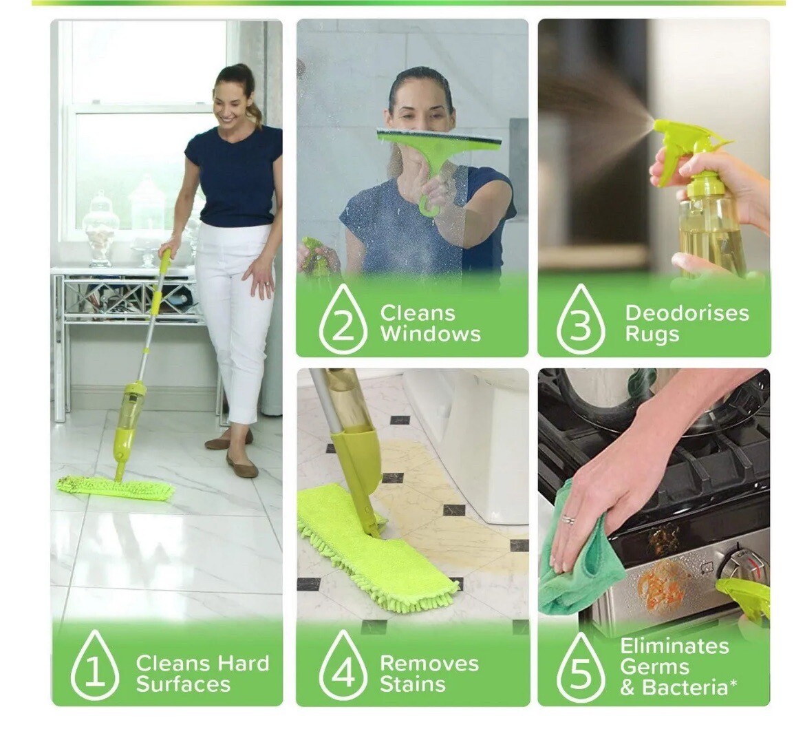 H20 e3 E-Active Cleaning System 9pc Set Multi-Purpose Mop/Sprayer (Euro ...