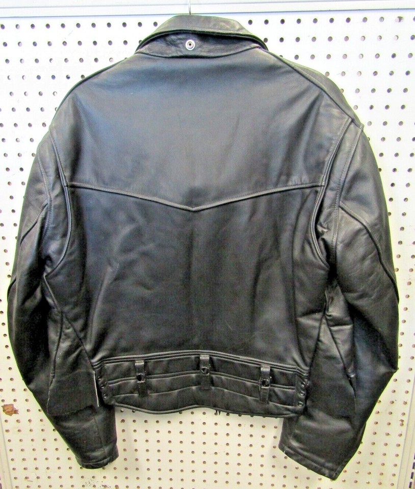 Vintage Genuine Black Heavy Leather Motorcycle Police Officer Jacket X ...