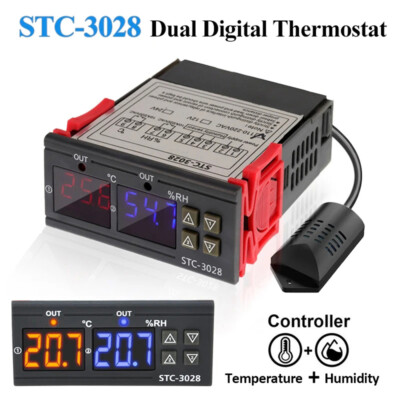 STC-3028 Dual LCD Digital Thermostat Temperature Humidity Controller ...