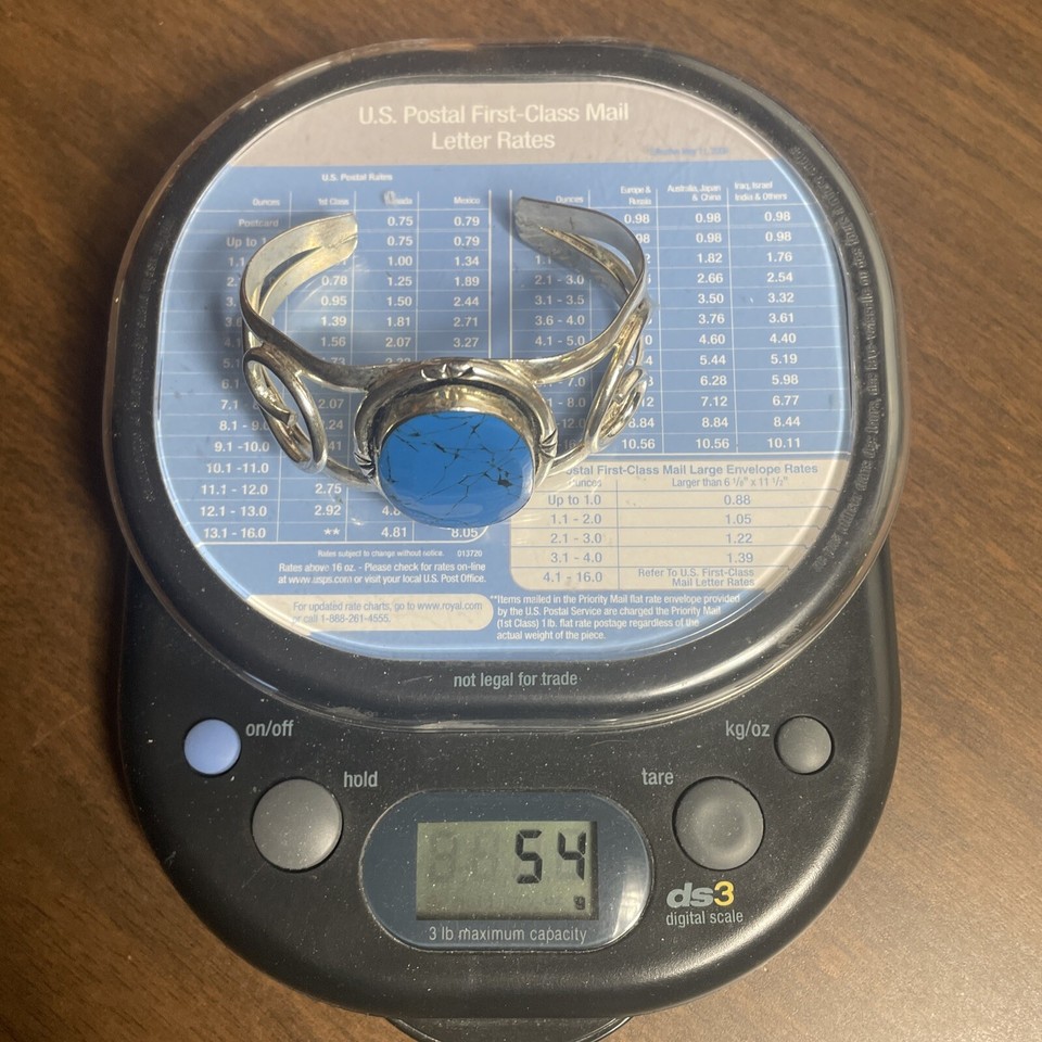 Vintage Southwestern Sterling Silver Turquoise Cabochon Cuff Bracelet ...