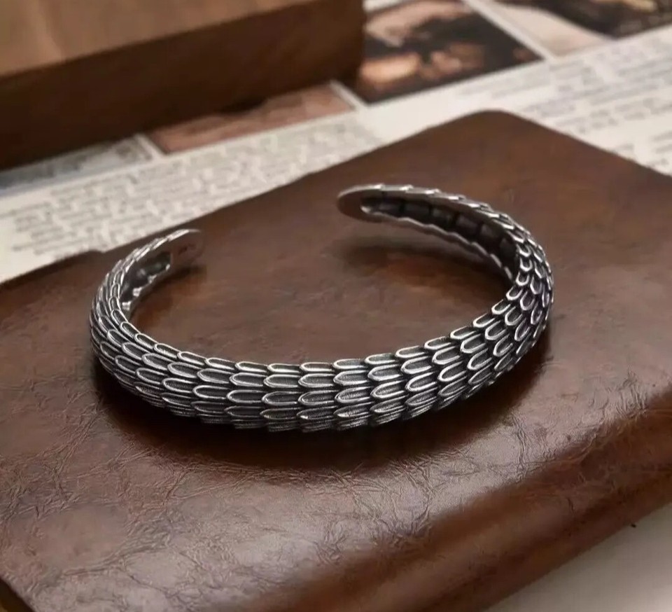 Mens Viking Cuff Bracelet Bangle Viking Dragon Scale Design Punk Biker ...