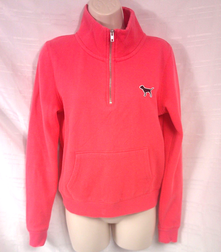 Victoria Secret Pink Pullover Sweatshirt Womens 1/4 Zip Spellout on ...