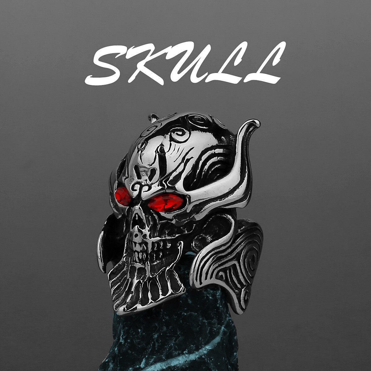 Gothic Horror Skull GARO Mask Ring Stainless Steel Vampire Skull Biker ...