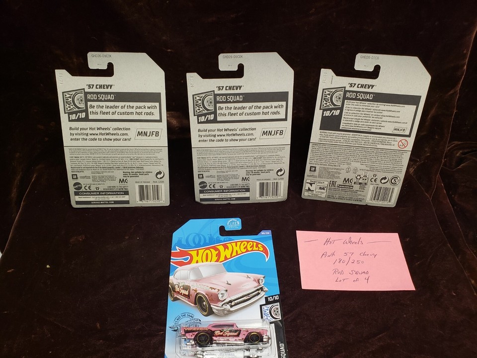 LOT OF (4) Hot Wheels 2020 ‘57 Chevy Bel Air Pink Rod Squad Rare VHTF ...