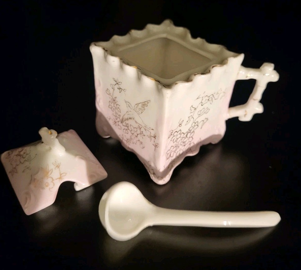 EARLY YEARS MUSTARD JAR R S PRUSSIA GOLD BIRD STENCIL DECORATED ...