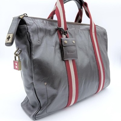 BALLY Tripe Leather Tote Bag Brown Padlock Authentic | eBay