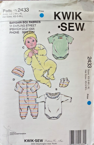 Kwik Sew Sewing Pattern 2433 Babies Toddlers Xsm-Xlg Romper Jumpsuit ...