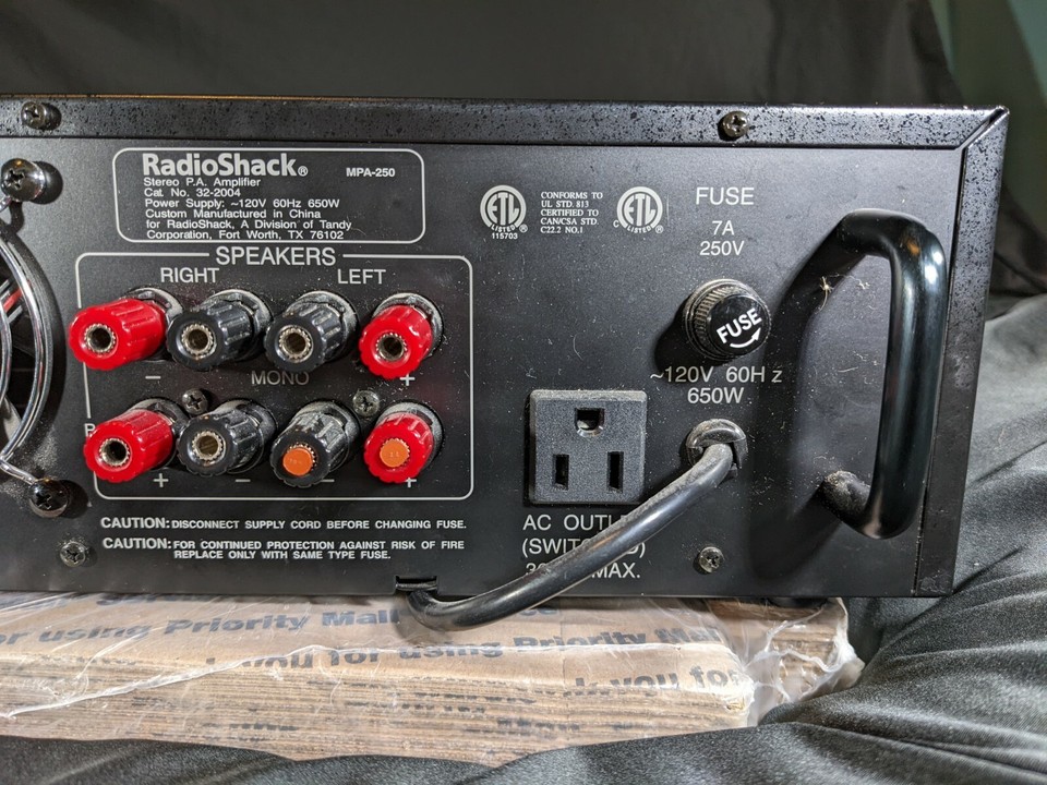 RadioShack MPA-250 Stereo Amplifier Fan Cooled 2 Ch -250 Watt - Used ...