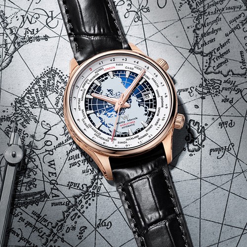 Welly Merck Automatic Mechanical Men's Watch 10ATM World Time Sapphire ...