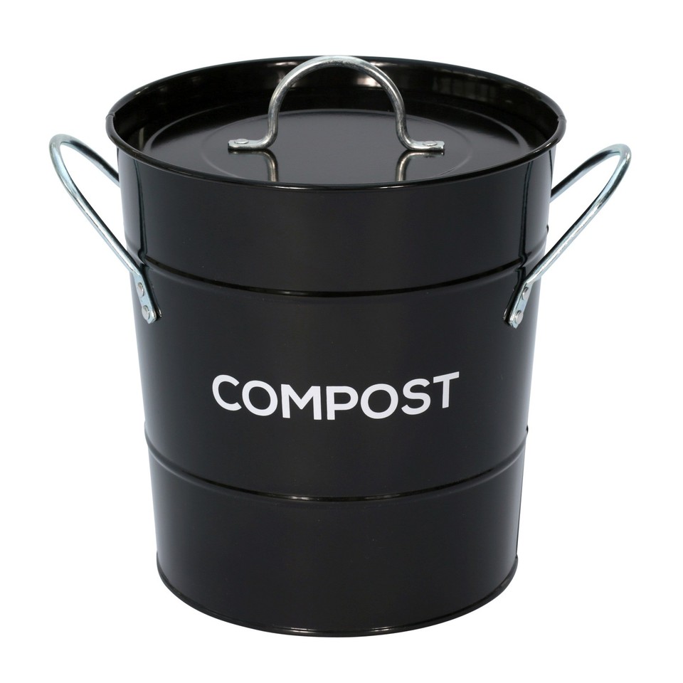 Black Compost Caddy & 50x 6L Biobags - Kitchen Compost Bin - Metal Pail ...