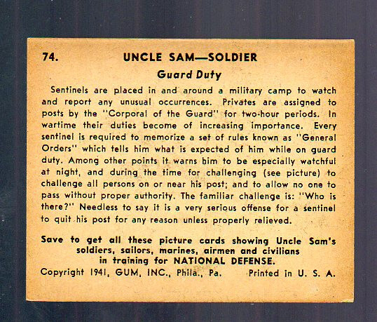 Uncle Sam Card # 74 (1941) - Soldier - GUM, INC | eBay