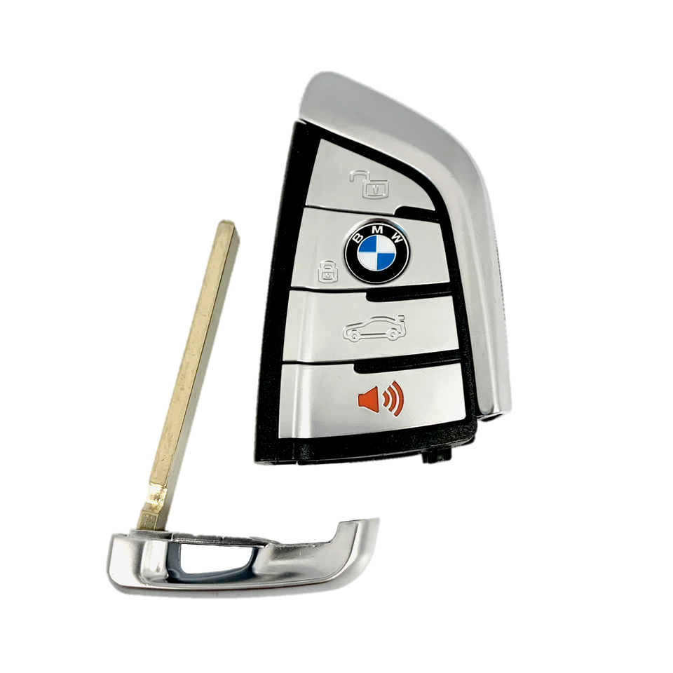 OEM BMW Keyless Remote Fob + UNCUT Key Insert 4B Silver OEM BMW N5F ...